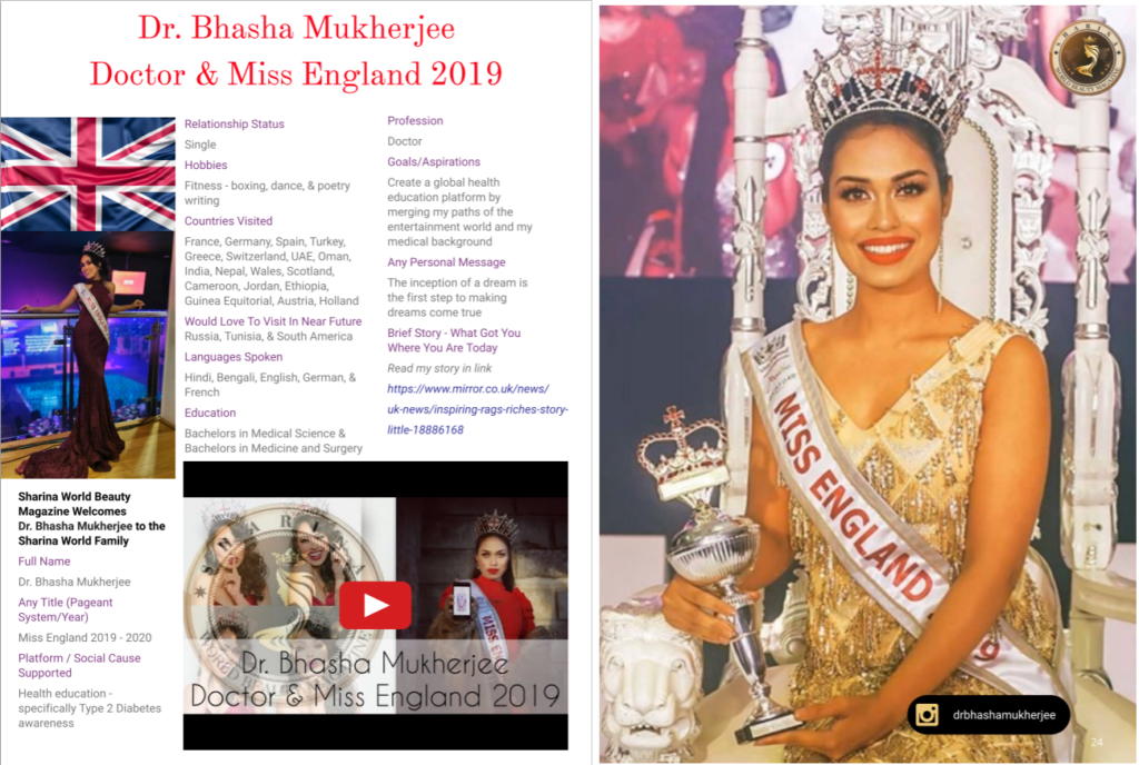 Dr. Bhasha Mukherjee | Dr. Bhasha Mukherjee Miss England 2019